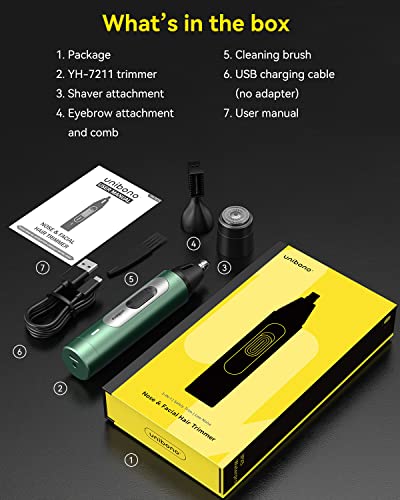 unibono Ear and Nose Hair Trimmer, Dual-Hole Vortex Cleaning System Facial Hair Grooming Kit Include Rechargeable Eyebrow Trimmer & Facial Hair Removal Shaver Stocking Stuffers Gifts for Men Women