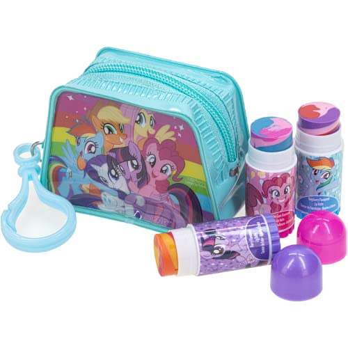 My Little Pony – Townley Girl Plant Based 3 Pcs Flavoured Swirl Lip Balm & Micro Keychain Bag Makeup Cosmetic Set for Kids and Girls, Ages 3+ Perfect for Parties, Sleepovers & Makeovers