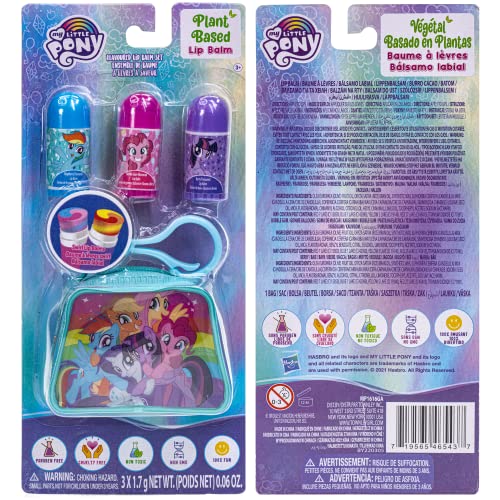 My Little Pony – Townley Girl Plant Based 3 Pcs Flavoured Swirl Lip Balm & Micro Keychain Bag Makeup Cosmetic Set for Kids and Girls, Ages 3+ Perfect for Parties, Sleepovers & Makeovers