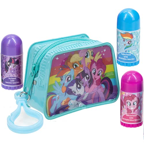 My Little Pony – Townley Girl Plant Based 3 Pcs Flavoured Swirl Lip Balm & Micro Keychain Bag Makeup Cosmetic Set for Kids and Girls, Ages 3+ Perfect for Parties, Sleepovers & Makeovers