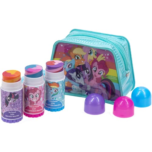 My Little Pony – Townley Girl Plant Based 3 Pcs Flavoured Swirl Lip Balm & Micro Keychain Bag Makeup Cosmetic Set for Kids and Girls, Ages 3+ Perfect for Parties, Sleepovers & Makeovers