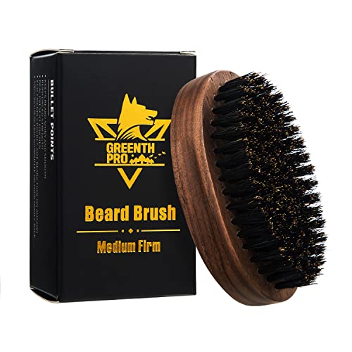 GREENTH PRO Walnut Wood Beard Brush - Boar Bristle Brush for Men - Military Style Beard Grooming Tool