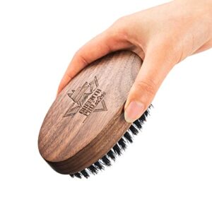 GREENTH PRO Walnut Wood Beard Brush - Boar Bristle Brush for Men - Military Style Beard Grooming Tool