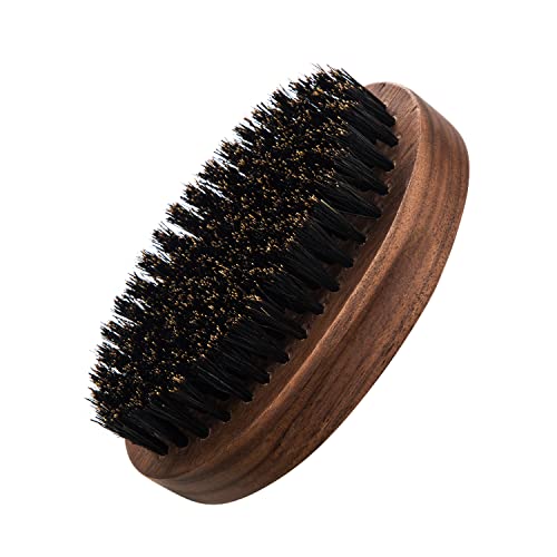 GREENTH PRO Walnut Wood Beard Brush - Boar Bristle Brush for Men - Military Style Beard Grooming Tool