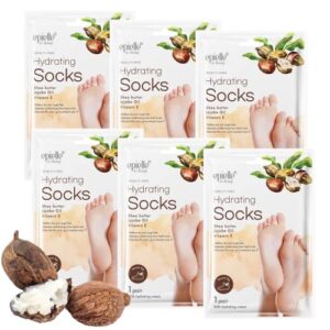 new epielle hydrating foot masks (socks 6pk) for cracked feet, dry heels, toes and callus – shea butter + jojoba oil + vitamin e moisturize feet & soften cuticles, stocking stuffers