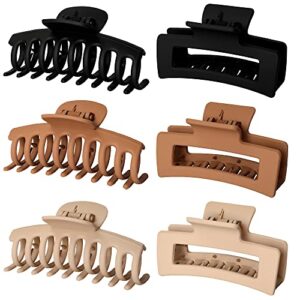 vsiopy 6pcs 3.5 inch medium large claw clips for thick hair, big hair clip for thin hair, girls’ hair clips claw, neutral hair clips for women, matte square hair claws clips for hair