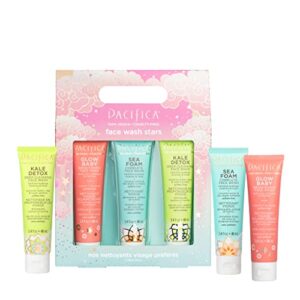 pacifica beauty face wash trial set, travel size toiletries, sea foam, glow baby, kale detox cleanser, holiday gift set, skincare stocking stuffer, coconut and vitamin c, vegan, 3 count