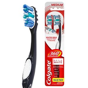 colgate 360 optic white advanced toothbrush, medium toothbrush for adults,2 count (pack of 1)