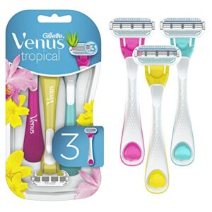 gillette venus tropical disposable razors for women, 3 count, designed for a smooth shave, tropical fragrance scented handles