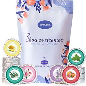 Bumodel Shower Steamers 18-Pack Shower Bombs with Essential Oils Aromatherapy Shower Tablets Gifts for Men Christmas Gifts for Women Eucalyptus Mint Lavender Lemon Grapefruit Rose