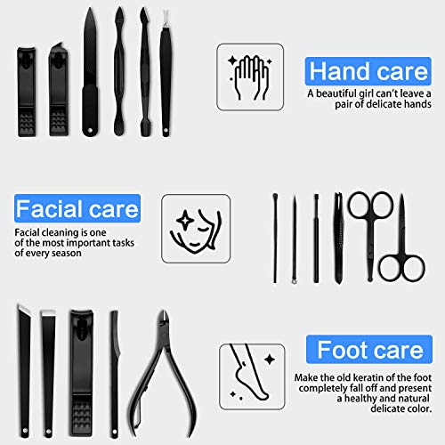 Manicure Pedicure Kit Nail Clippers Set 18 in 1 High Precision Stainless Steel Cutter File Sharp Scissors for Men & Women Fingernails & Toenails Vibrissac Scissors with Stylish Case (Blue_18in1)