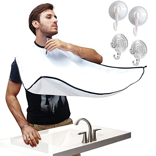 Alororo Beard Apron,Beard Catcher for Shaving Trimming,Gifts for Men,Waterproof Beard Apron Cape Grooming,Non-Stick Beard Cape with 4 Suction Cups—White