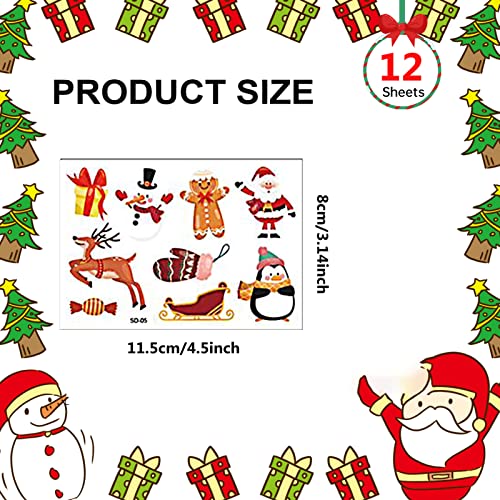 Qpout 12 Sheets Christmas Temporary Tattoos Christmas Tattoos Stickers Stocking Gift Stuffers for Kids Girls Boys Xmas Eve Christmas Party Favors Supplies Decorations