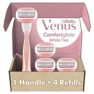 gillette venus comfortglide razors for women, 1 venus razor, 4 razor blade refills, white tea scented gel bars (pack of 1)