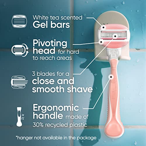 Gillette Venus ComfortGlide Razors for Women, 1 Venus Razor, 4 Razor Blade Refills, White Tea Scented Gel Bars (Pack of 1)