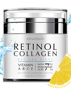 enaskin retinol wrinkle cream for face with hyaluronic acid, deluxe anti aging moisturizer reduce wrinkles, fine lines, day and night retinol and collagen moisturizer face cream, stocking stuffer, 1.7 fl. oz