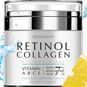 EnaSkin Retinol Wrinkle Cream for Face with Hyaluronic Acid, Deluxe Anti Aging Moisturizer Reduce Wrinkles, Fine Lines, Day and Night Retinol and Collagen Moisturizer Face Cream, Stocking Stuffer, 1.7 Fl. Oz