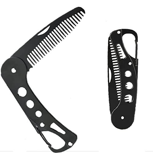 Folding Stainless Steel Beard Comb Mustache Comb for Men Beard Care,Beard Styling Pocket Hair Comb with Bottle Opener,Daily Beard Grooming Comb