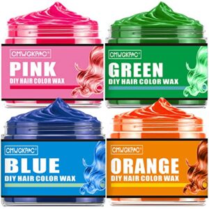 4 colors temporary hair color for kids, green pink blue orange hair dye, instant hair color wax diy hairstyle washable hair dye cream natural hair color for halloween party cosplay club women and men