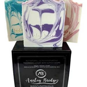 Ansley Bridge Bar Soap Variety 3pck 5oz | Handmade Peppermint, Lavender, Rose Soap | Moisturizing | Palm Oil Free | For All Skin Types | Gift Set For Men & Women