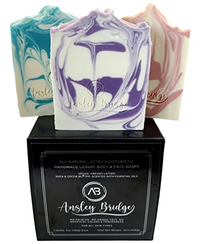 Ansley Bridge Bar Soap Variety 3pck 5oz | Handmade Peppermint, Lavender, Rose Soap | Moisturizing | Palm Oil Free | For All Skin Types | Gift Set For Men & Women