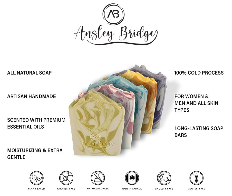 Ansley Bridge Bar Soap Variety 3pck 5oz | Handmade Peppermint, Lavender, Rose Soap | Moisturizing | Palm Oil Free | For All Skin Types | Gift Set For Men & Women