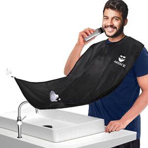 beard bib beard apron – beard hair catcher for men shaving & trimming, non-stick beard cape grooming cloth, waterproof, with 4 suction cups, best gifts for men – black