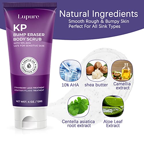 Lupure KP Bump Eraser Body Scrub, Strawberry Legs Treatment, Exfoliating Body Scrub, Body Scrubs For Women Exfoliation, Dead Skin and Dry, Rough, with 10% Lactic Acid (AHA) Reduce Bumps,