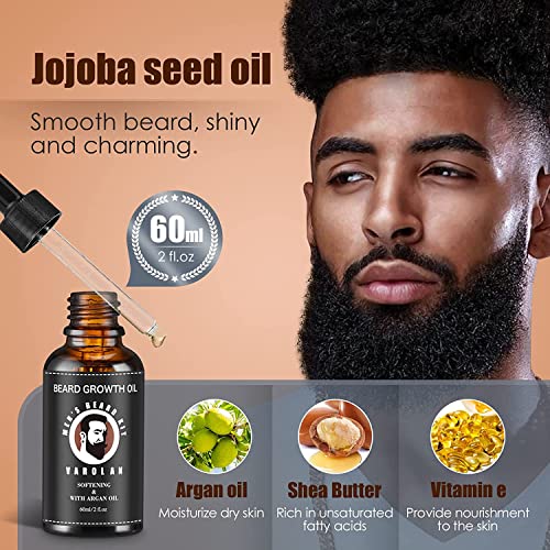 Varolan Beard Growth Kit - Beard Derma Roller, Beard Growth Oil (2Oz), Beard Balm, Beard Comb, Beard Ebook, Storage Bag, Beard Kit, Mustache Mens Gifts Set for Boyfriend Husband Fathers Dad Him