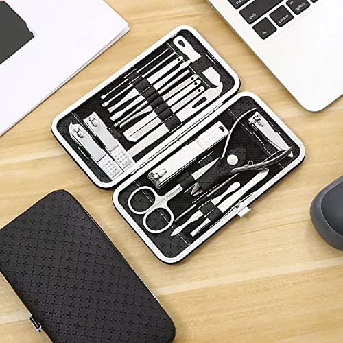 Nail Clippers Sets Stainless Steel Nail Cutter Pedicure Kit Nail File Sharp Nail Scissors and Clipper Manicure Pedicure Kit & Toenails Care with Portable Stylish case (19-Piece) (Black)