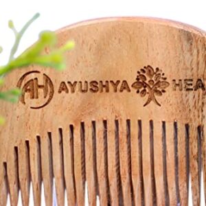 AYUSHYA HEALTH Neem Wood Comb Hair + Beard Detangler for Women and Men | Pocket Comb | traveling Comb & Beard Comb for Beard | Wooden Pocket Size Beard Comb (Pack of 2)