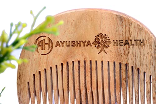 AYUSHYA HEALTH Neem Wood Comb Hair + Beard Detangler for Women and Men | Pocket Comb | traveling Comb & Beard Comb for Beard | Wooden Pocket Size Beard Comb (Pack of 2)