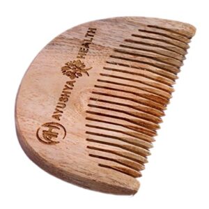 AYUSHYA HEALTH Neem Wood Comb Hair + Beard Detangler for Women and Men | Pocket Comb | traveling Comb & Beard Comb for Beard | Wooden Pocket Size Beard Comb (Pack of 2)