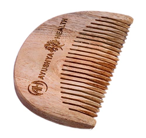 AYUSHYA HEALTH Neem Wood Comb Hair + Beard Detangler for Women and Men | Pocket Comb | traveling Comb & Beard Comb for Beard | Wooden Pocket Size Beard Comb (Pack of 2)