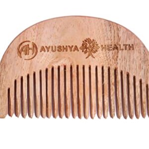 AYUSHYA HEALTH Neem Wood Comb Hair + Beard Detangler for Women and Men | Pocket Comb | traveling Comb & Beard Comb for Beard | Wooden Pocket Size Beard Comb (Pack of 2)