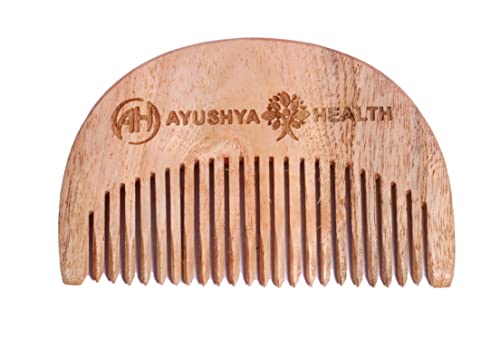 AYUSHYA HEALTH Neem Wood Comb Hair + Beard Detangler for Women and Men | Pocket Comb | traveling Comb & Beard Comb for Beard | Wooden Pocket Size Beard Comb (Pack of 2)