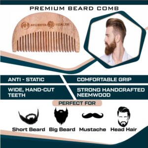 AYUSHYA HEALTH Neem Wood Comb Hair + Beard Detangler for Women and Men | Pocket Comb | traveling Comb & Beard Comb for Beard | Wooden Pocket Size Beard Comb (Pack of 2)