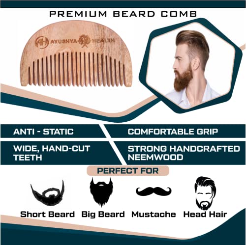 AYUSHYA HEALTH Neem Wood Comb Hair + Beard Detangler for Women and Men | Pocket Comb | traveling Comb & Beard Comb for Beard | Wooden Pocket Size Beard Comb (Pack of 2)