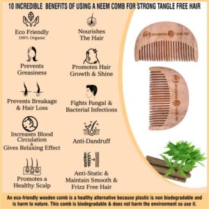 AYUSHYA HEALTH Neem Wood Comb Hair + Beard Detangler for Women and Men | Pocket Comb | traveling Comb & Beard Comb for Beard | Wooden Pocket Size Beard Comb (Pack of 2)