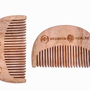 AYUSHYA HEALTH Neem Wood Comb Hair + Beard Detangler for Women and Men | Pocket Comb | traveling Comb & Beard Comb for Beard | Wooden Pocket Size Beard Comb (Pack of 2)