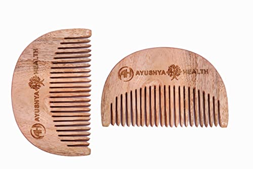 AYUSHYA HEALTH Neem Wood Comb Hair + Beard Detangler for Women and Men | Pocket Comb | traveling Comb & Beard Comb for Beard | Wooden Pocket Size Beard Comb (Pack of 2)