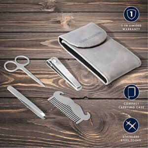 GUISE ETIQUETTE - 5 Piece Personal Travel Kit Set with Carrying Case (K12 Ion Series) | Grooming Kit with Stainless Steel Beard & Mustache Comb, Nail Clippers, Scissors & Tweezers | Portable Design