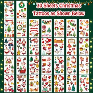 Leesgel 30 Sheets Christmas Temporary Tattoos for Kids Stocking Stuffers, Cute Holiday Tattoo Stickers for Girls Boys Christmas Gifts, Xmas Decorations Christmas Party Favors Supplies