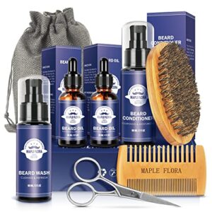 beard kit, men’s gifts set w/beard conditioner, 2 packs beard growth oil, beard wash/shampoo, brush, comb, scissors, bag, e-book, mustache grooming care gifts for him dad boyfriend birthday christmas