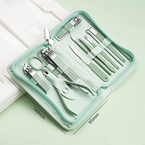 Professional Nail Clipper Pedicure Set，Manicure Set Personal Care, Nail Clipper Kit,Nail Tools with Luxurious Travel Case, Gifts for Men Women Family Friend,Green (12 Pieces)