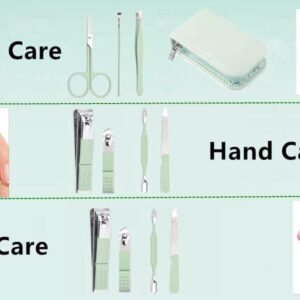 Professional Nail Clipper Pedicure Set，Manicure Set Personal Care, Nail Clipper Kit,Nail Tools with Luxurious Travel Case, Gifts for Men Women Family Friend,Green (12 Pieces)