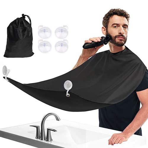 Beard Bib Beard Apron,Waterproof Beard Apron Cape Grooming set for Trimming,with 4 Suction Cups Best Gift for Boyfriend/Husband/Fathers day/Anniversary/Christmas Stocking Stuffers-Black (Black)