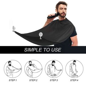 Beard Bib Beard Apron,Waterproof Beard Apron Cape Grooming set for Trimming,with 4 Suction Cups Best Gift for Boyfriend/Husband/Fathers day/Anniversary/Christmas Stocking Stuffers-Black (Black)