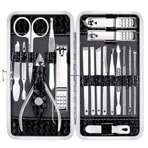 manicure set nail clippers pedicure kit -18 pieces stainless steel manicure kit, professional grooming kits, nail care tools with luxurious travel case