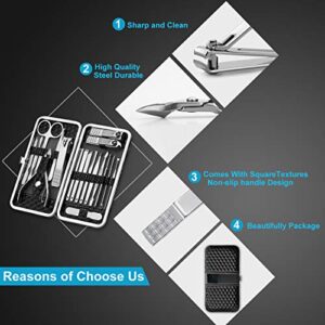 Manicure Set Nail Clippers Pedicure Kit -18 Pieces Stainless Steel Manicure Kit, Professional Grooming Kits, Nail Care Tools with Luxurious Travel Case